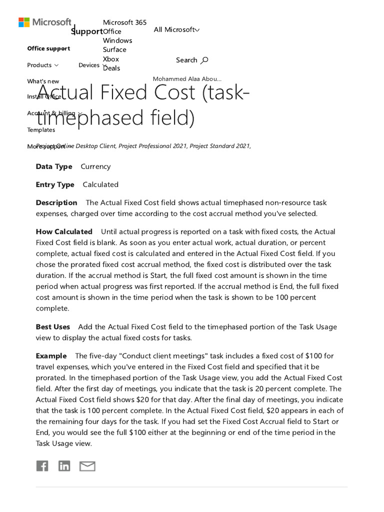 Actual Fixed Cost (task-timephased field) | PDF