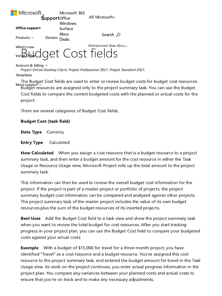 Budget Cost Fields | PDF