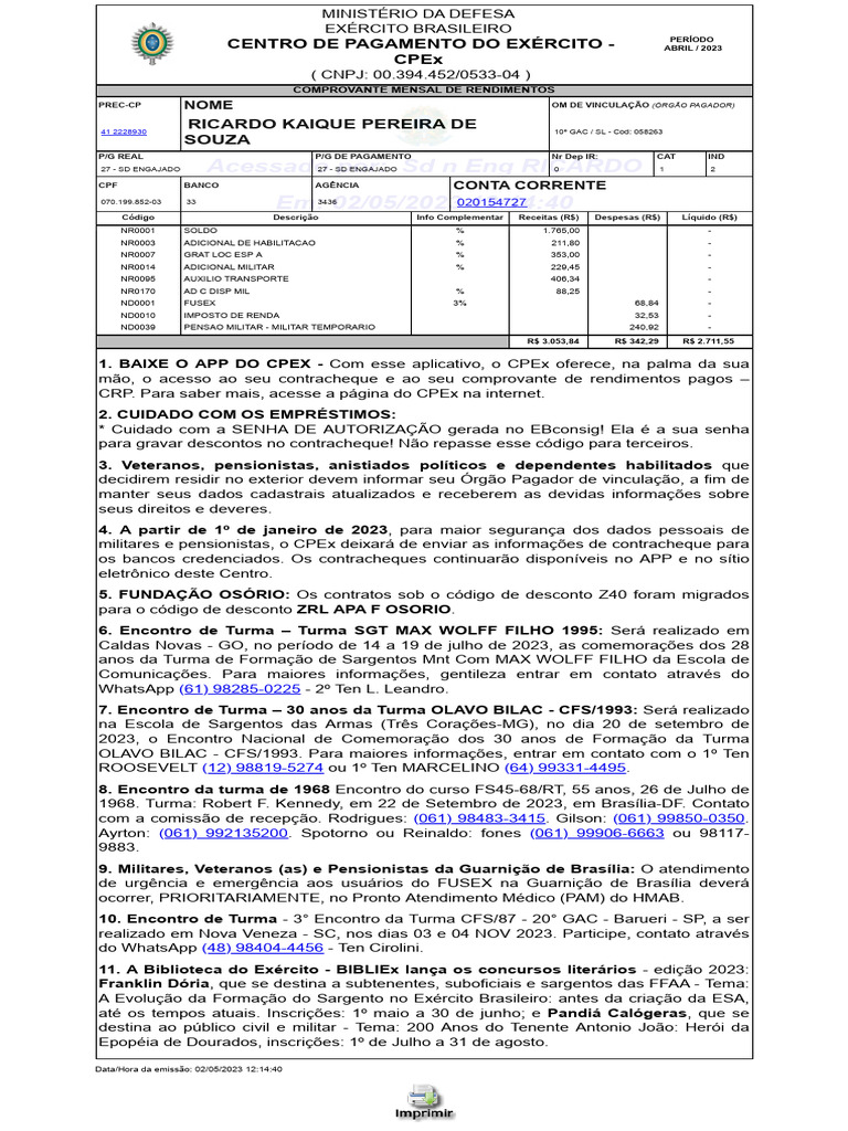 Contra Cheque | PDF | Militar | Brasil