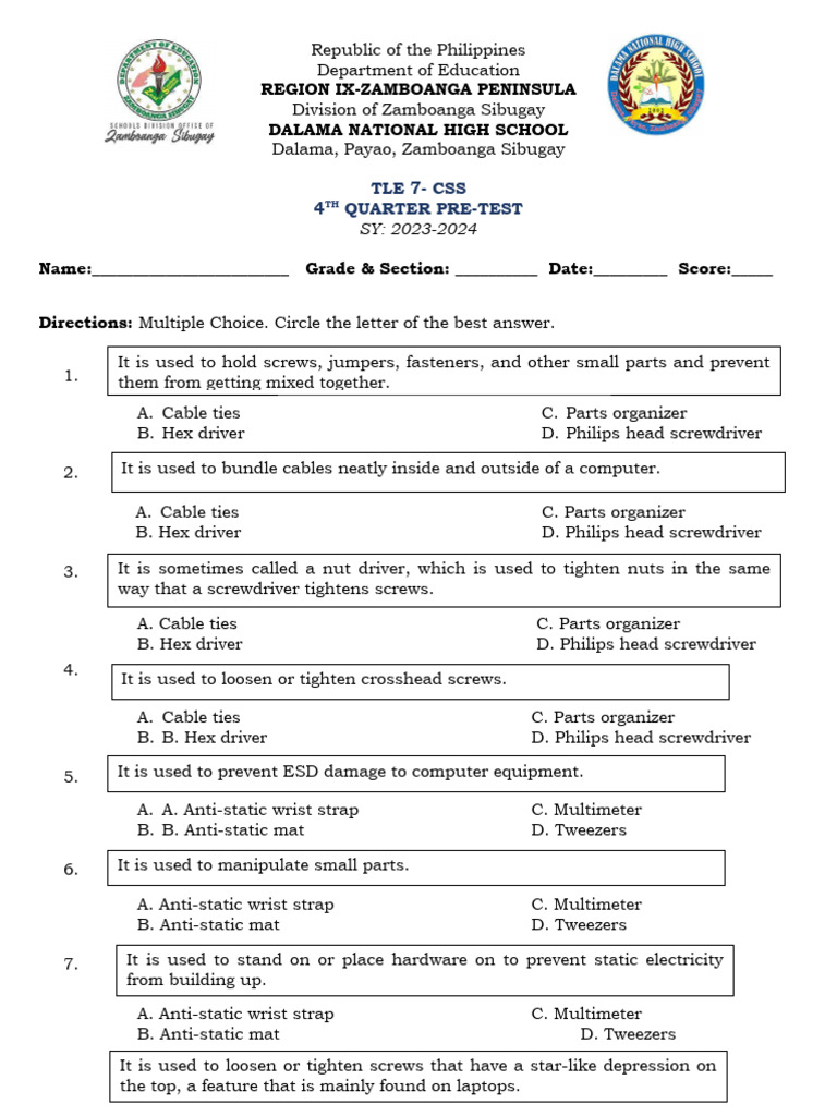 PRE TEST GRADE 7 4th Quarter | PDF | Computer Virus | Antivirus Software