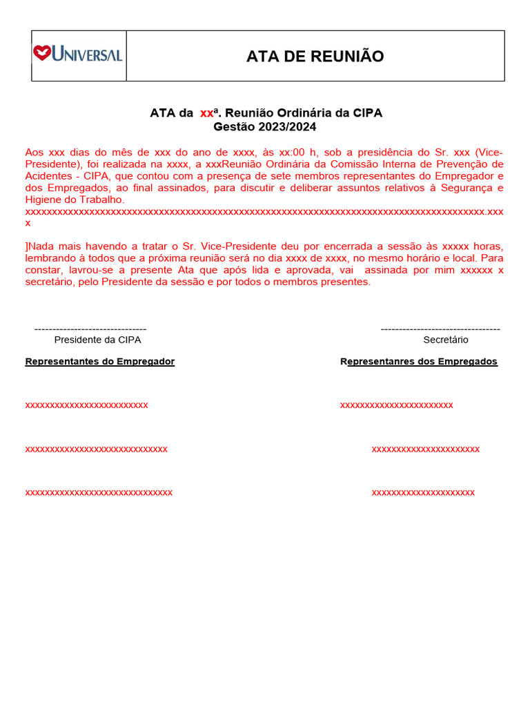 Ata de Reuniao Da CIPA Modelo | PDF