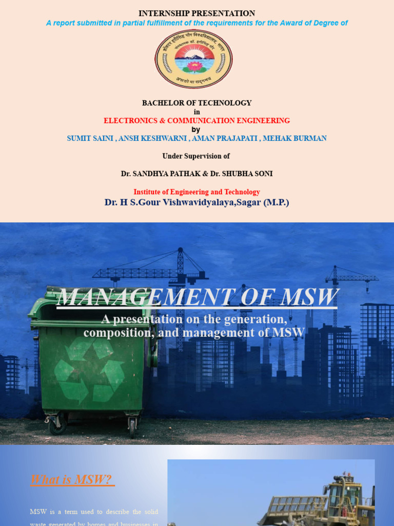 Presentation On MSW | PDF | Municipal Solid Waste | Incineration