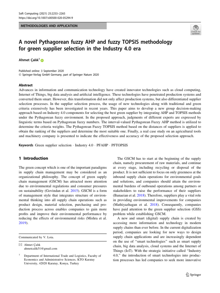 A Novel Pythagorean Fuzzy AHP and Fuzzy TOPSIS Methodology | PDF ...