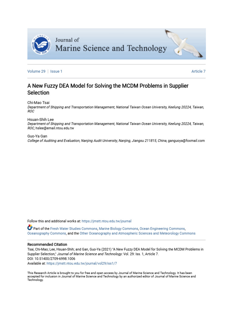 A New Fuzzy DEA Model For Solving The MCDM Problems in Supplier Selection | PDF | Supply Chain ...
