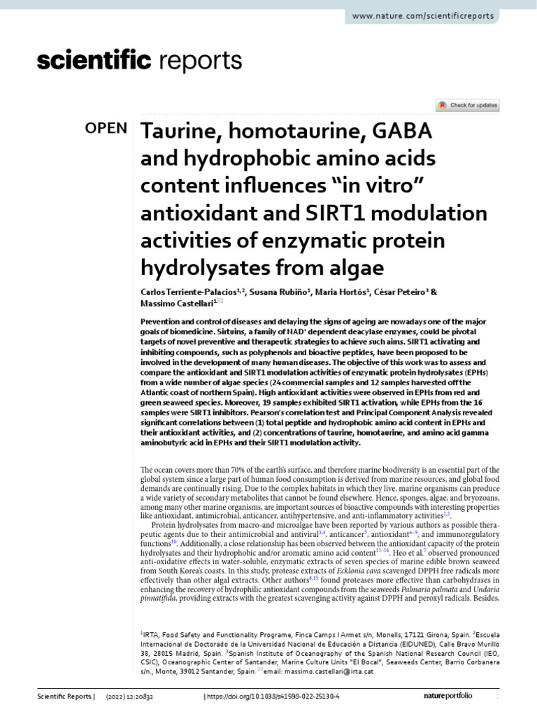 Taurine, Homtaurine, GABA - Nature | PDF | Antioxidant | Polyphenol