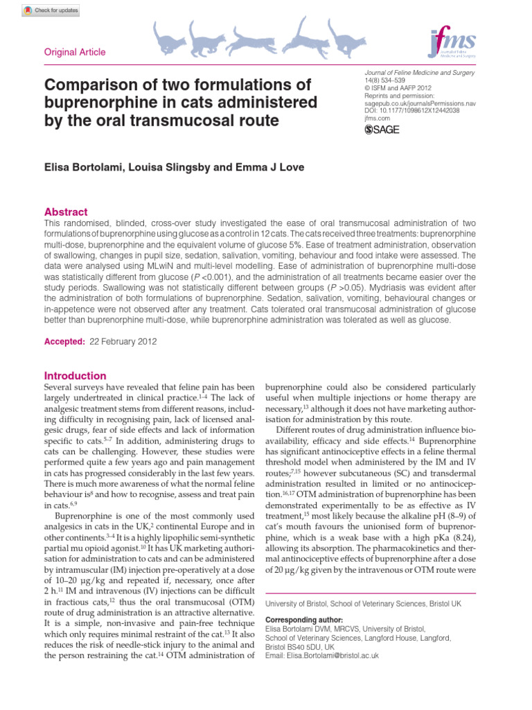 Bortolami Et Al 2012 Comparison of Two Formulations of Buprenorphine in ...
