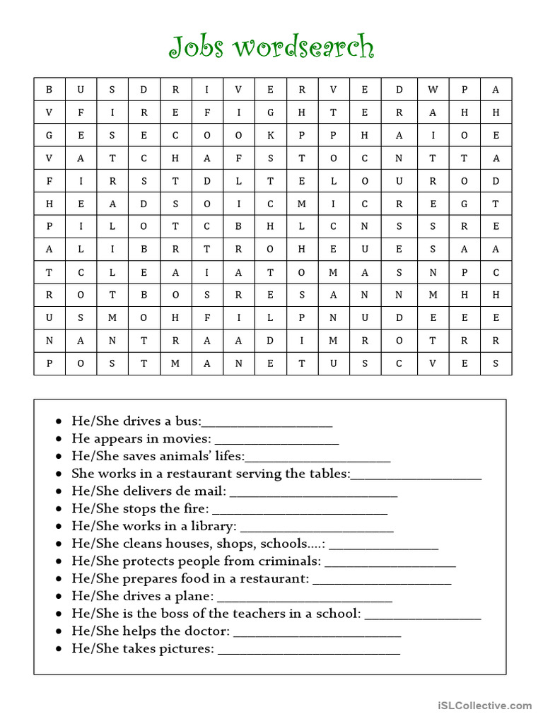 Jobs Wordsearch | PDF