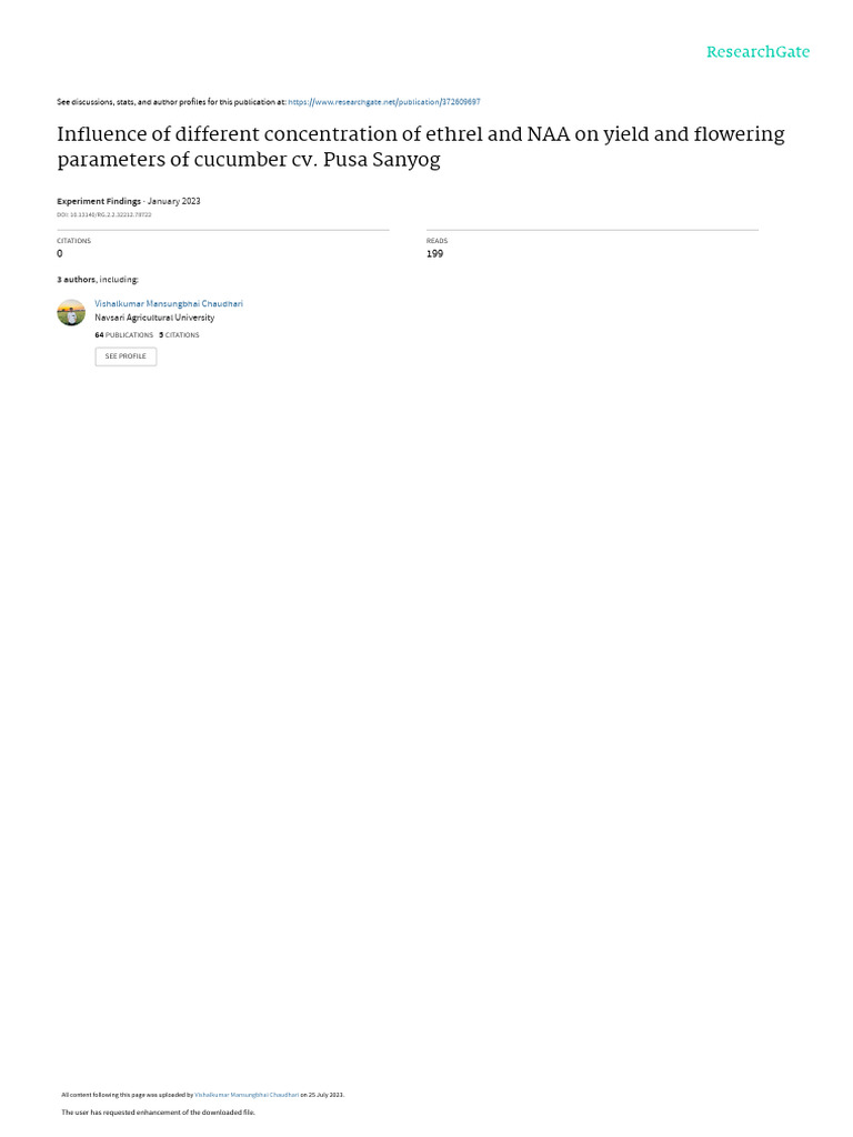 Ethrel and NAA On Cucumber Flowering | PDF | Cucumber | Yield (Wine)