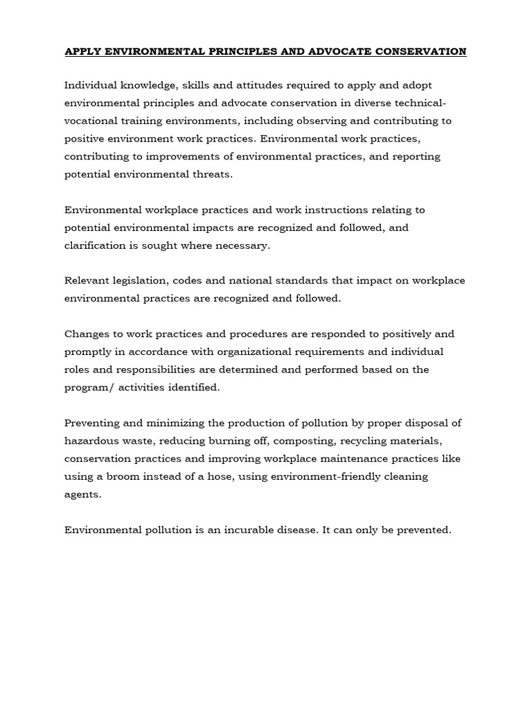 APPLY ENVIRONMENTAL PRINCIPLES AND ADVOCATE CONSERVATION | PDF