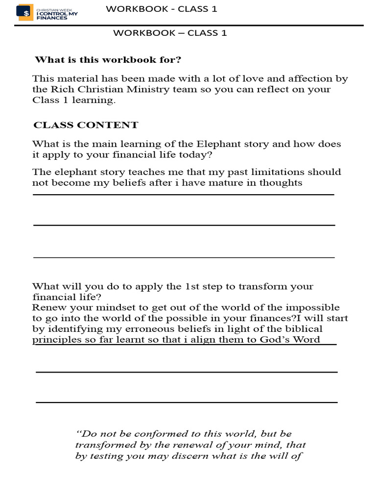 WORKBOOK-CLASS-1_ENG | PDF | Religious Belief And Doctrine