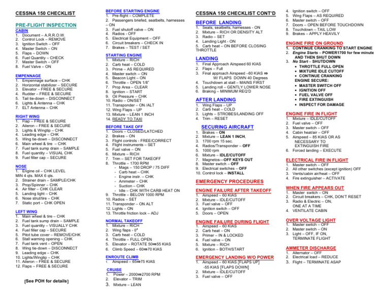 Cessna 150 Checklist | PDF | Flap (Aeronautics) | Flight Control Surfaces