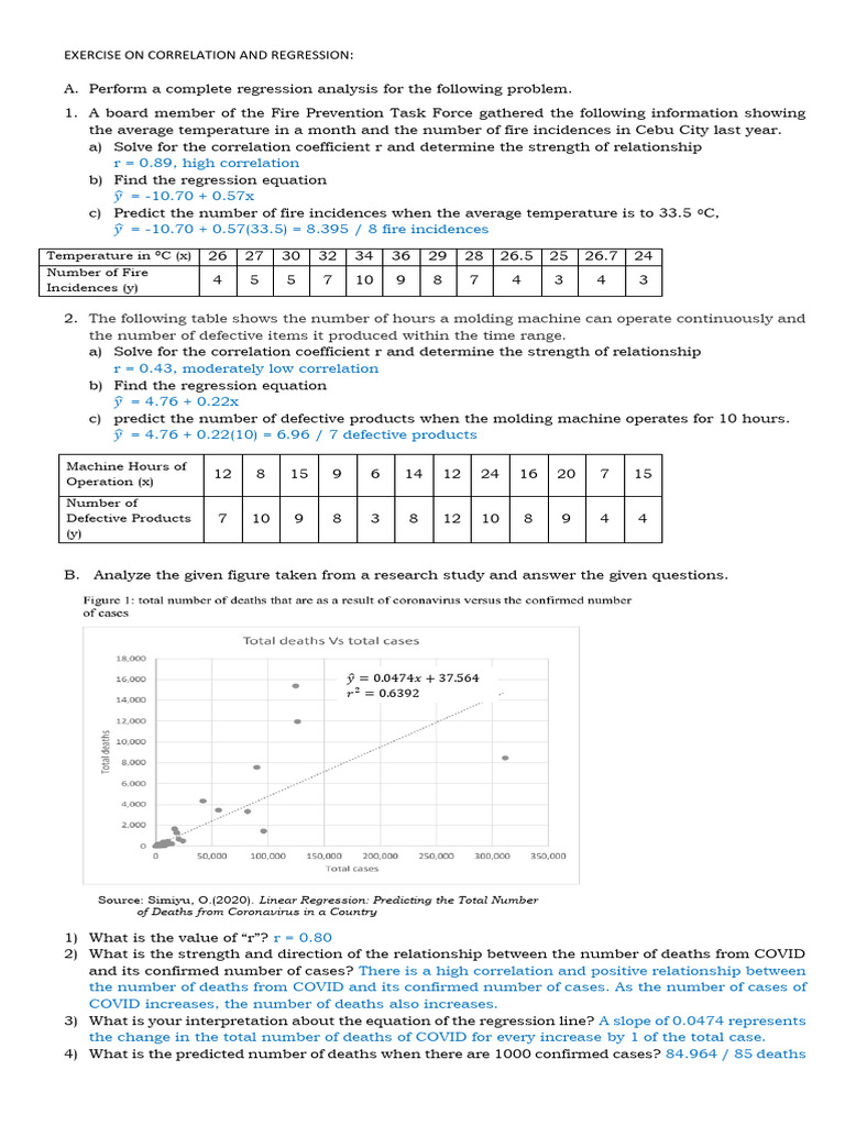 Exercise On Correlation and Regression | Download Free PDF | Regression Analysis | Linear Regression