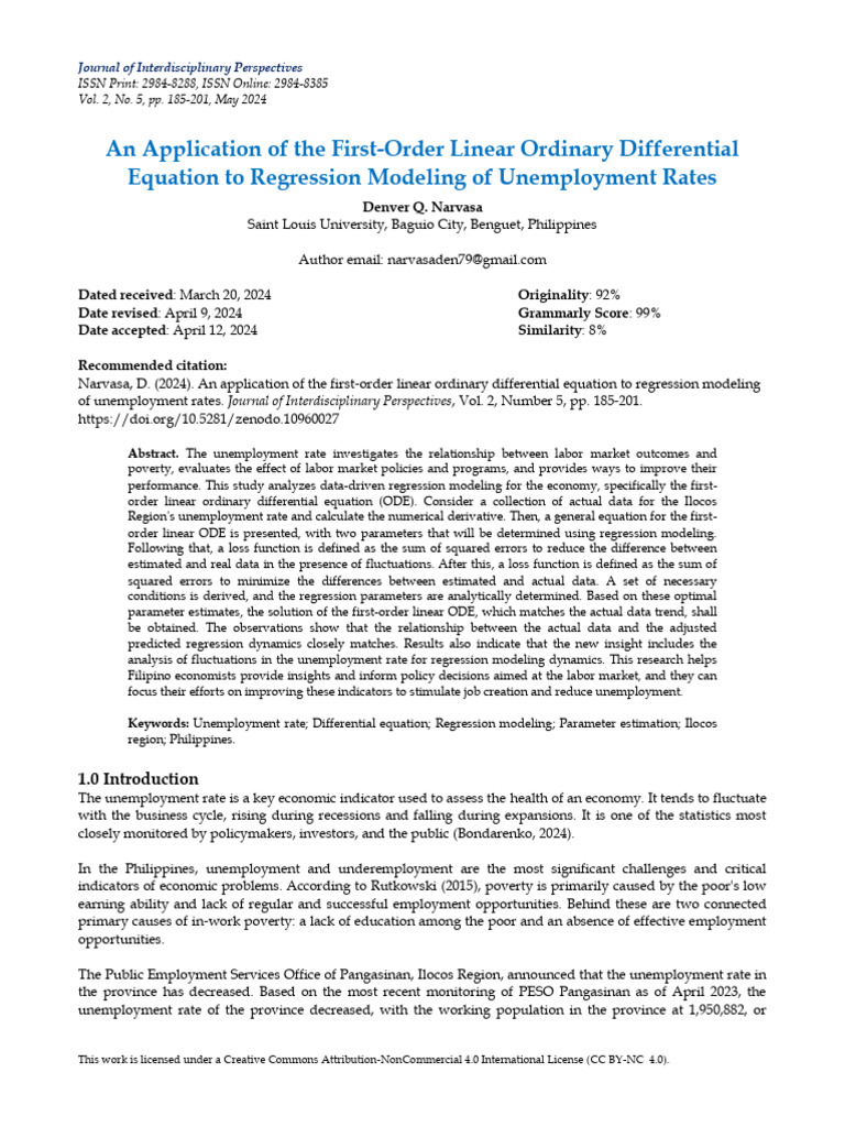 An Application of The First-Order Linear Ordinary Differential Equation To Regression Modeling ...