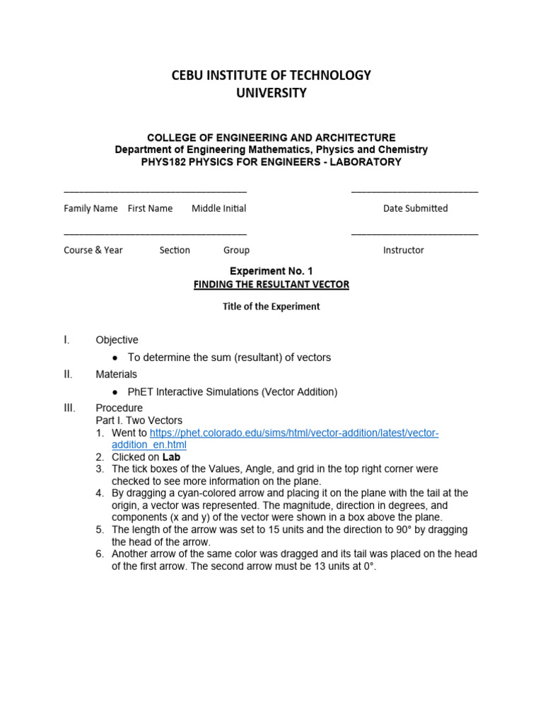 Physics-Experiment 1-Lab-Report | PDF | Euclidean Vector | Angle