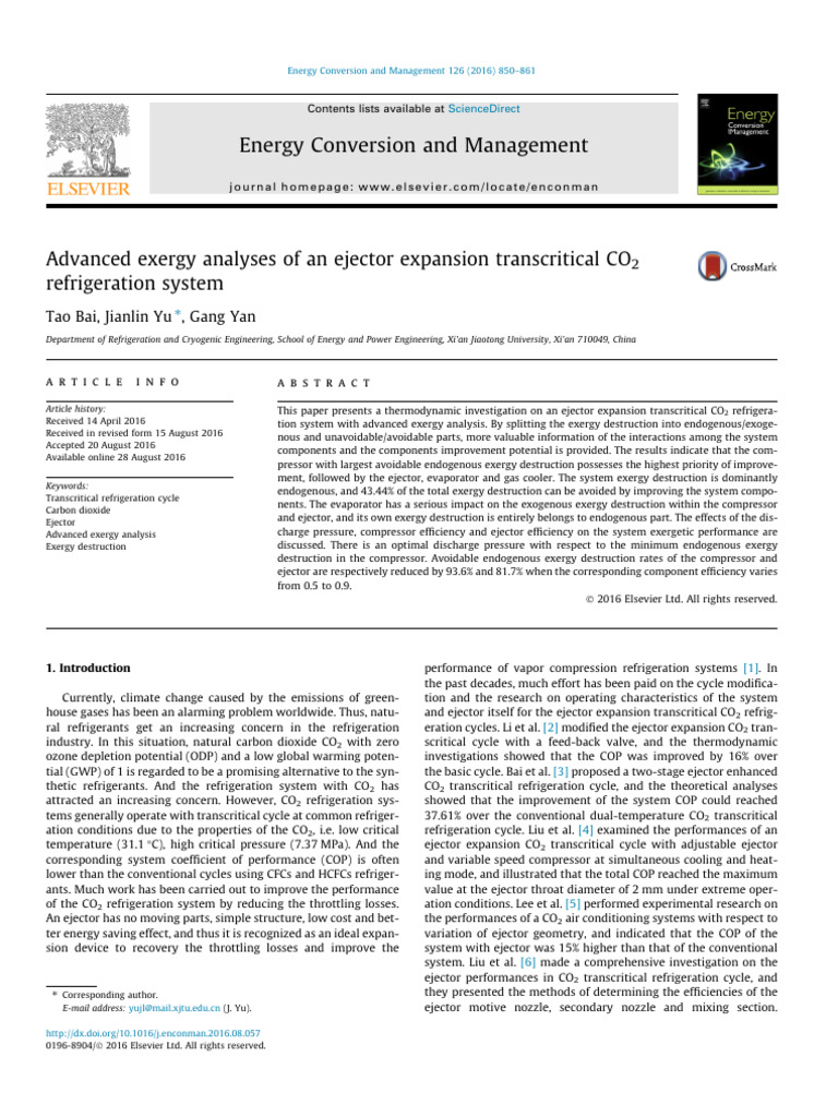 Advanced Exergy Analyses of An Ejector Expansion Transcritical CO2 Refrigeration System | PDF ...