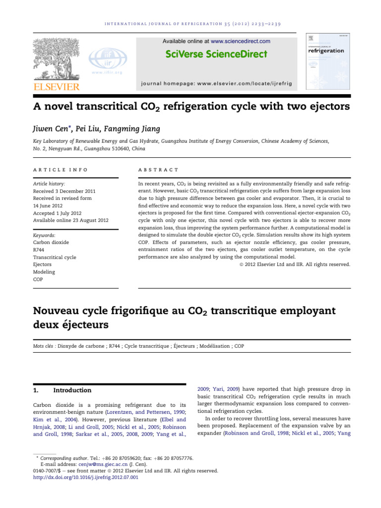 Transcritical CO2 Cycle with Dual Ejectors | PDF | Heat Pump | Carbon ...