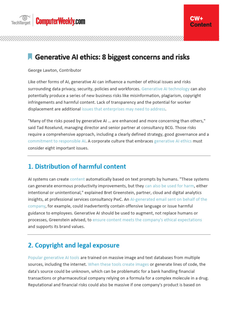 Generative AI Ethics 8 Biggest Concerns and Risks | PDF | Artificial ...