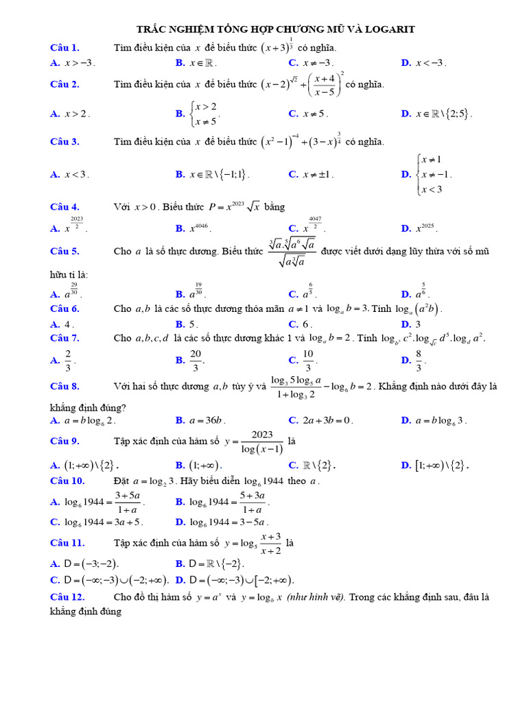 Trắc Nghiệm Mũ Và Logarit Hs | PDF