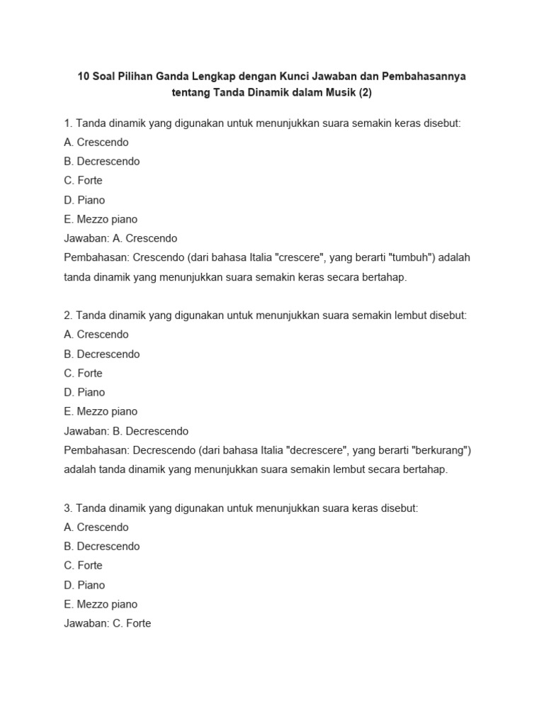 Soal Tanda Dinamik dalam Musik | PDF