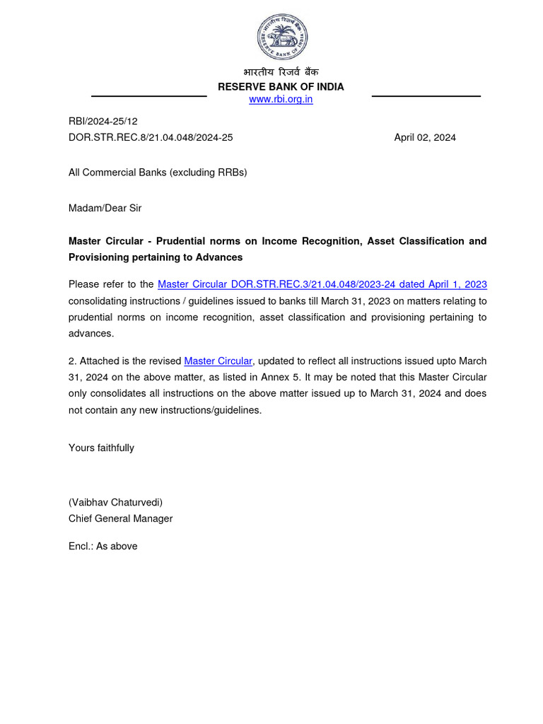 RBI Prudential Norms Update | PDF | Banks | Loans