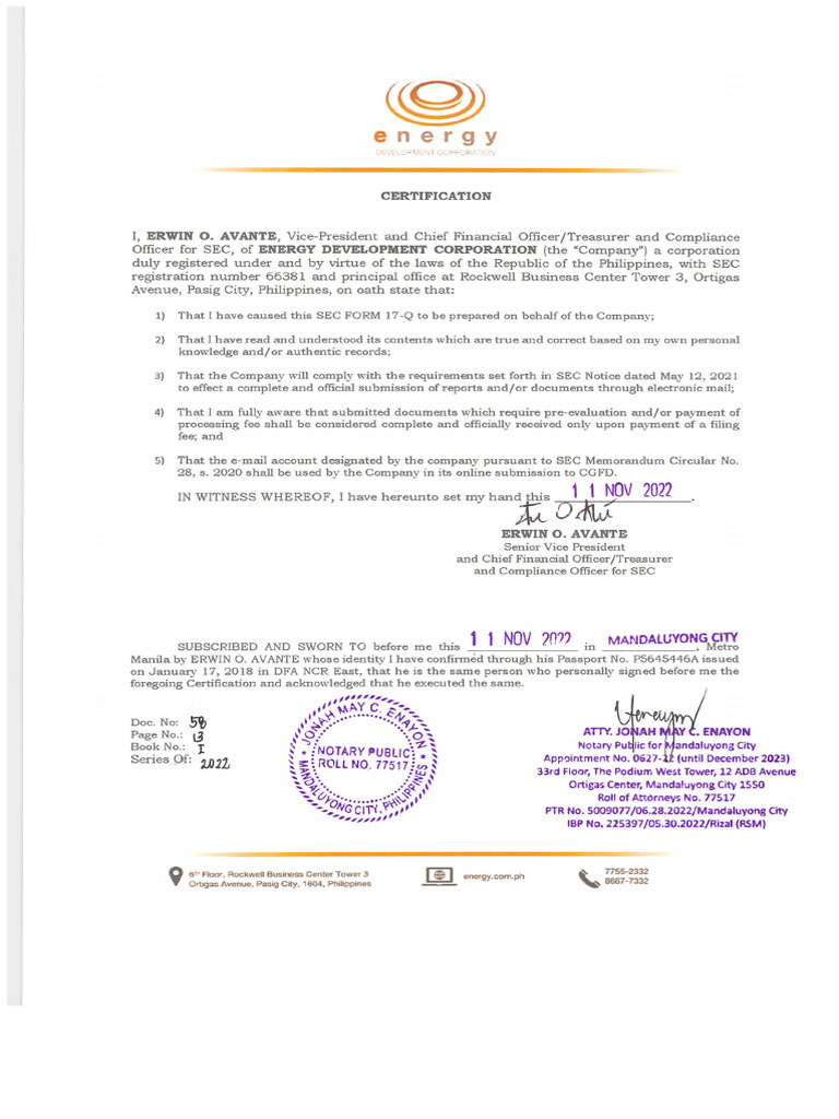 Disclosure No. 4322 2022 Quarterly Report For The Period Ended ...