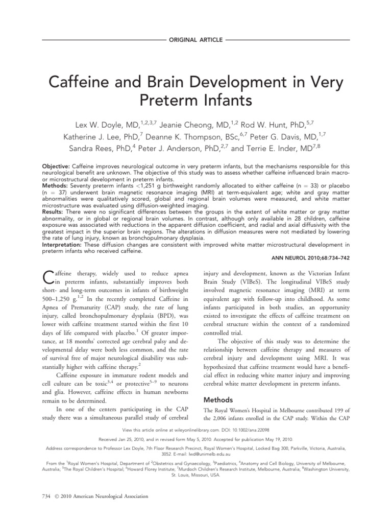 Caffeine's Impact on Preterm Infant Brain Development | PDF | Medical ...