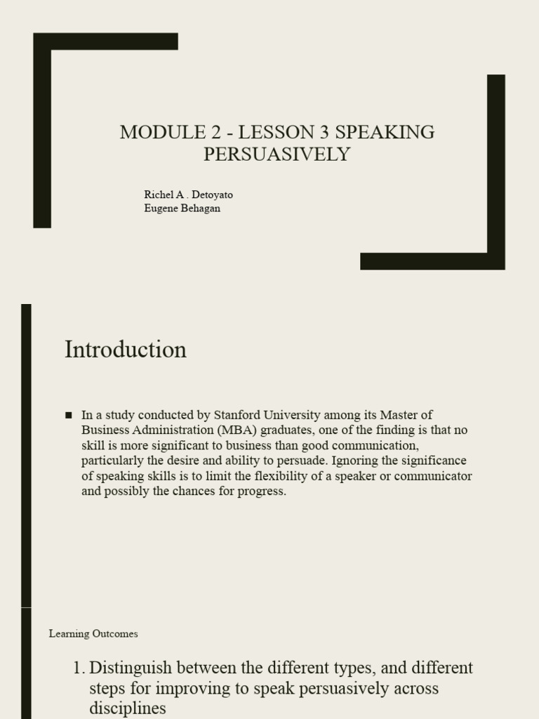 Module 2 Lesson 3 Speaking Persuasively | PDF | Persuasion | Argument