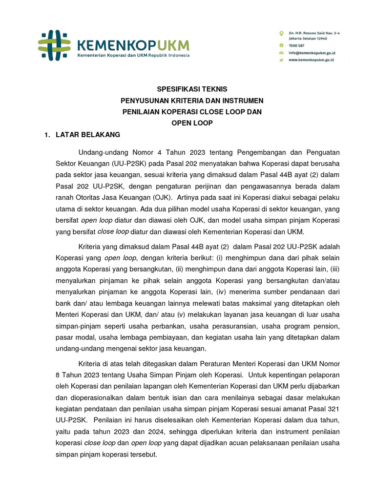 Spesifikasi Teknis Kriteria Open Loop Dan Close Loop | PDF