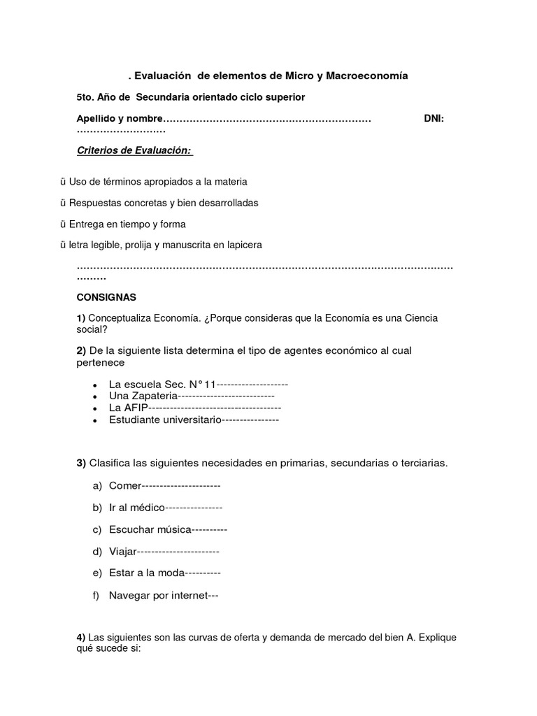 Evaluación de Elementos de Micro y Macroeconomía 31.10.23 | PDF | Mercado (economía) | Oferta ...