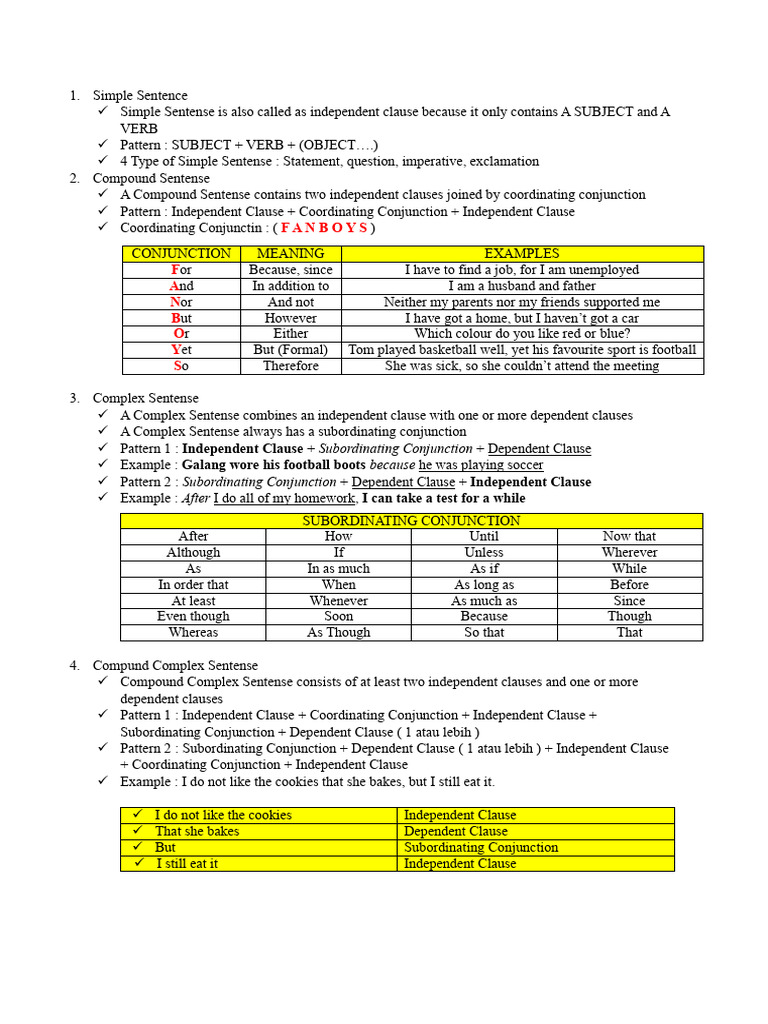 Catatan Simple, Compound, Complex, and Compound Complex Sentense | PDF | Sentence (Linguistics ...