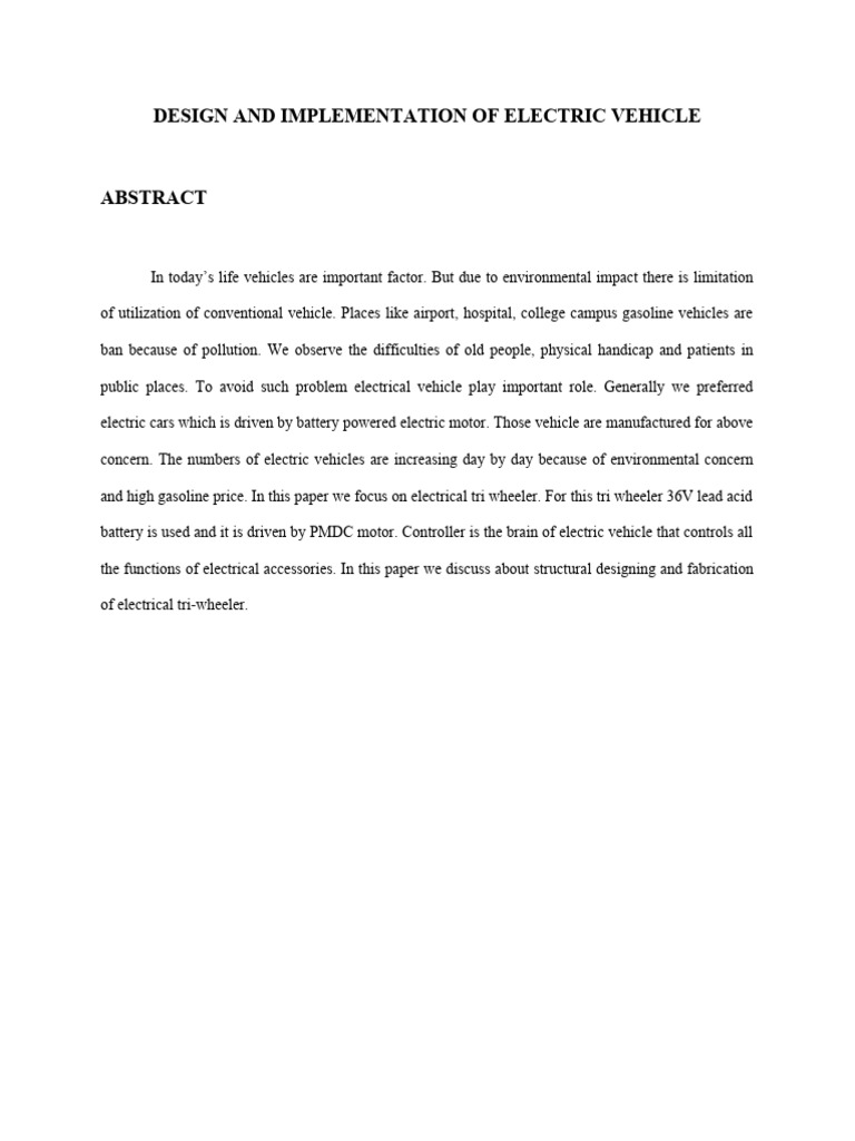 Electric Tri-Wheeler Design & Implementation | PDF | Electric Vehicle ...