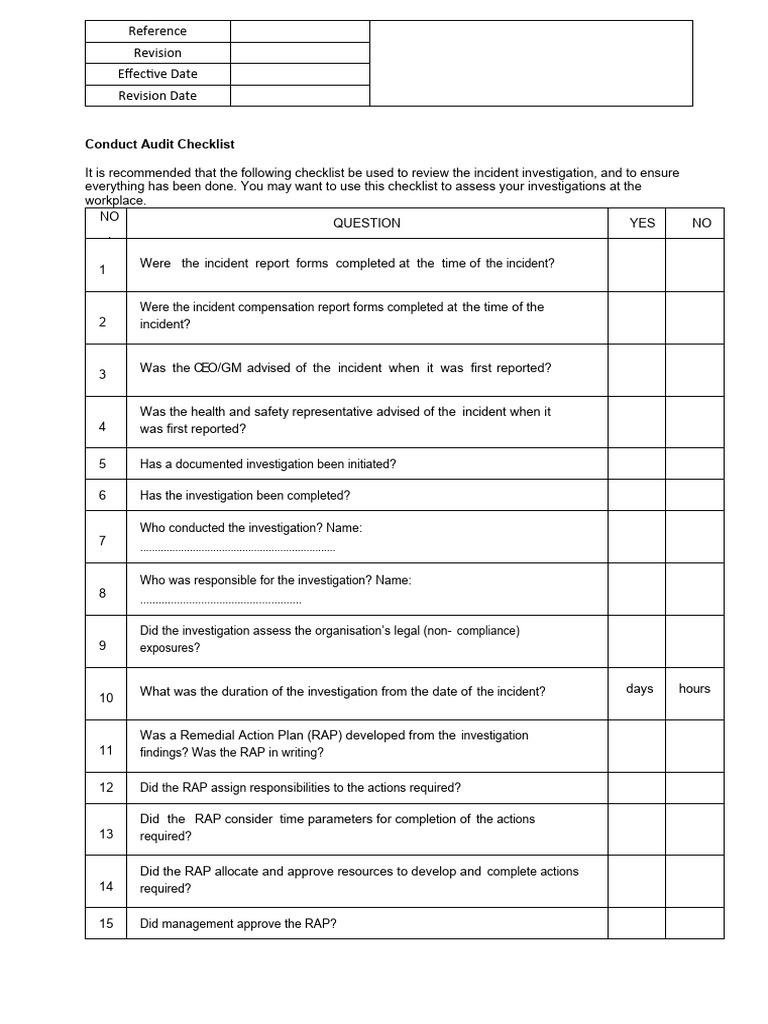Conduct Audit Checklist | PDF | Occupational Safety And Health | Safety