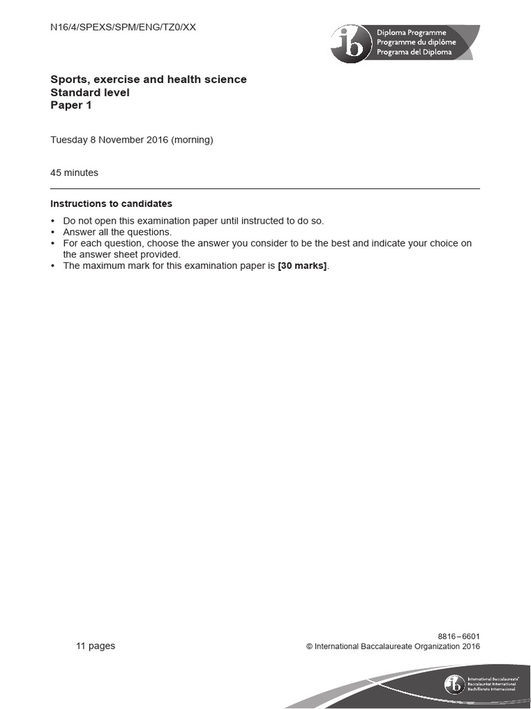 Sports Exercise and Health Science Paper 1 SL | PDF | Hemoglobin | Heart
