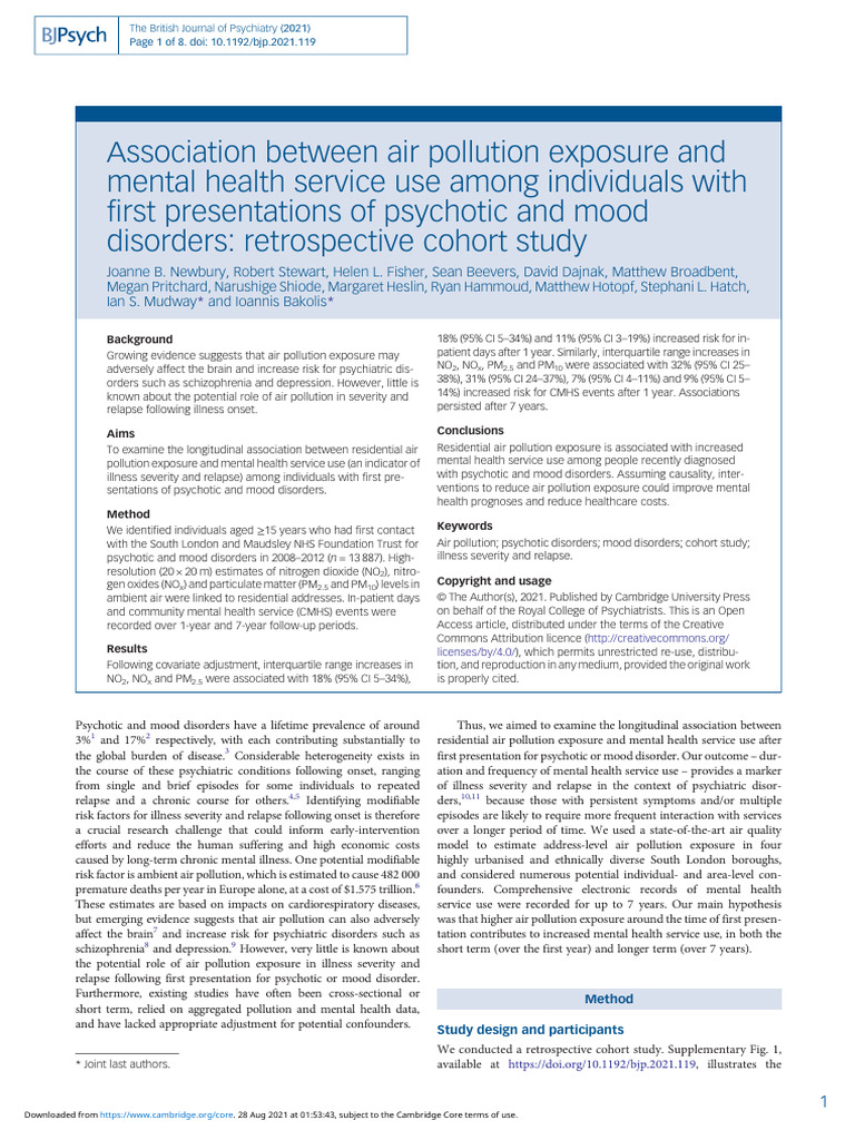 Association Between Air Pollution Exposure and Mental Health Service ...