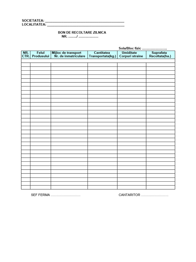 Model Bon de Recoltare | PDF