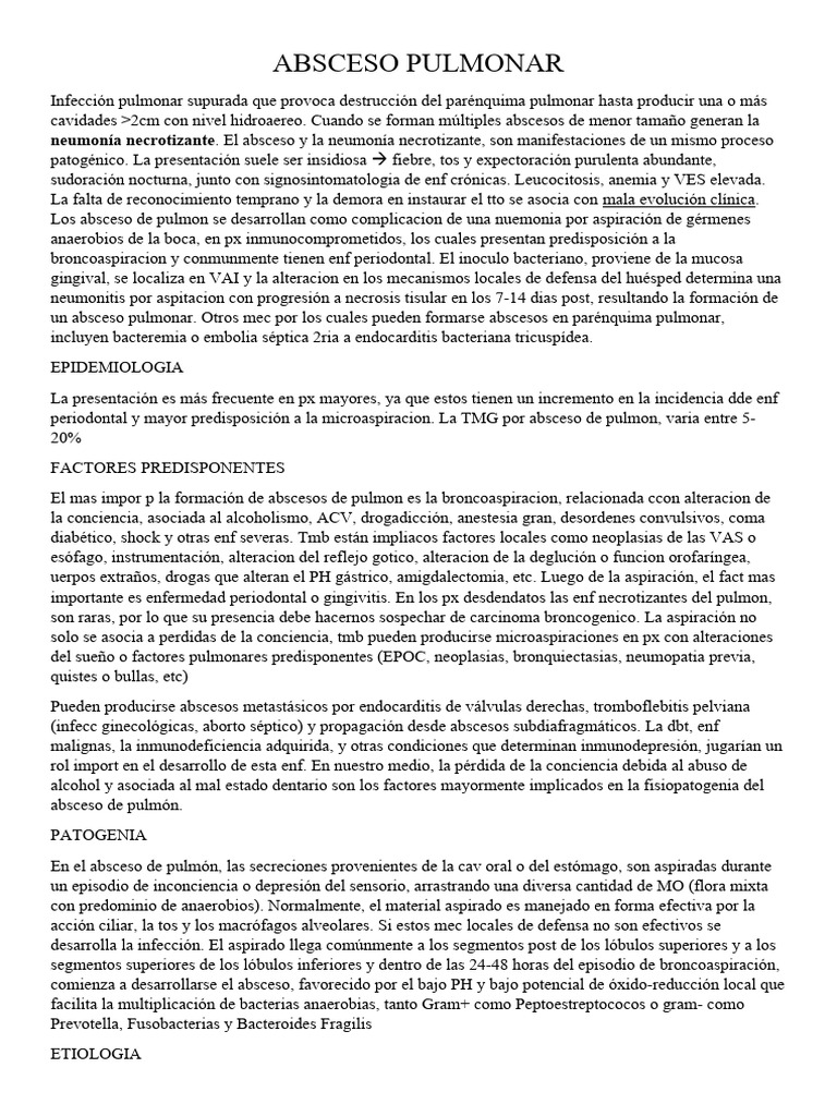 Absceso Pulmonar: Causas y Síntomas | PDF | Tos | Enfermedades y trastornos