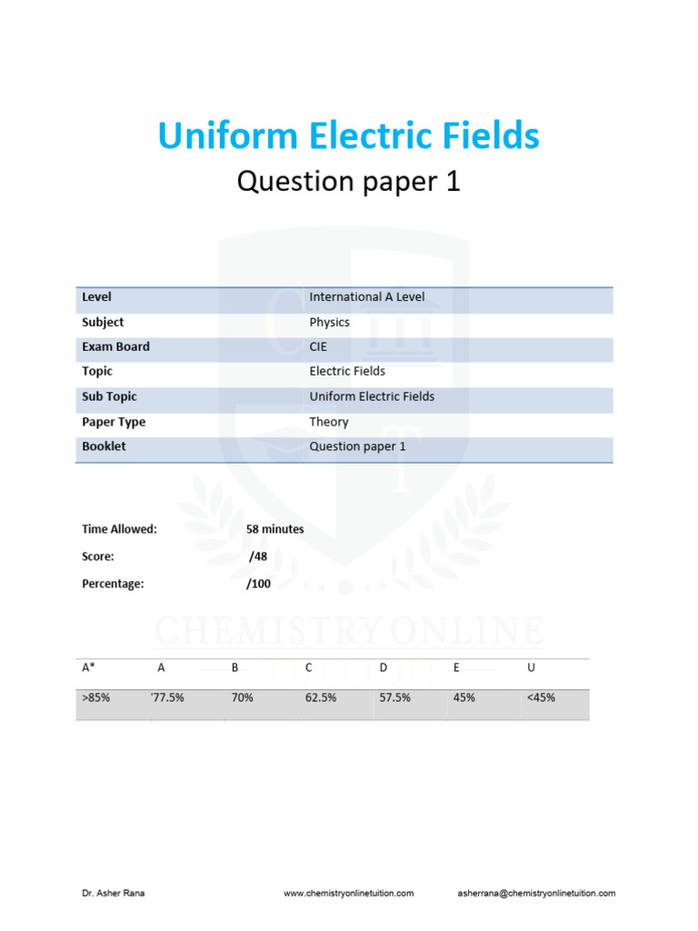 23.1 Uniform Electric Fields-Cie Ial Physics-Qp Theory-Unlocked | PDF