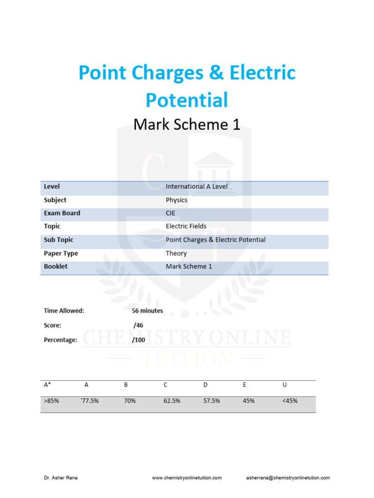 Point Charges & Electric Potential Marking | PDF | Physics | Physical ...