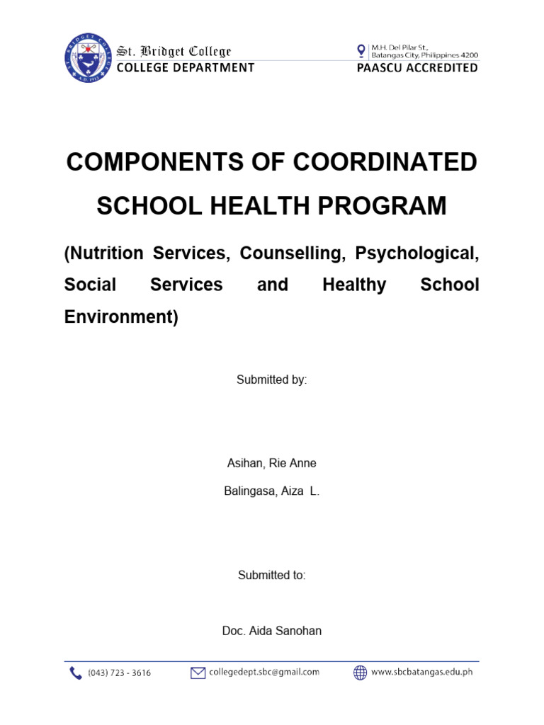 COMPONENTS OF COORDINATED SCHOOL HEALTH PROGRAM | PDF | Nutrition ...