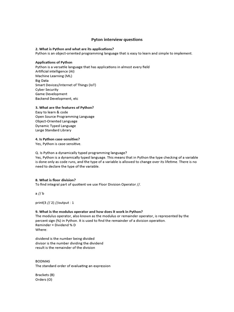Python Interview Questions-Ccbp Format | Download Free PDF | Control Flow | Data Type