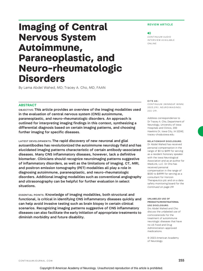 Imaging of Central Nervous System Autoimmune, Paraneoplastic, and Neuro ...
