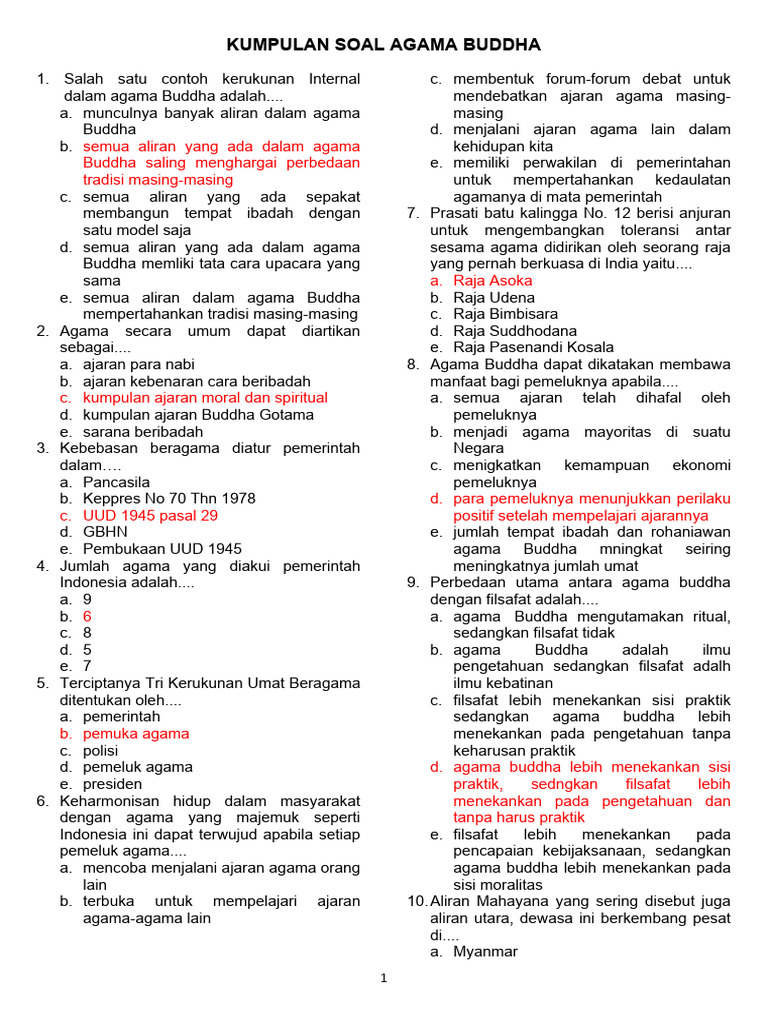 Kumpulan Soal Agama Buddha SMA | PDF | Filsafat | Agama & Spiritualitas
