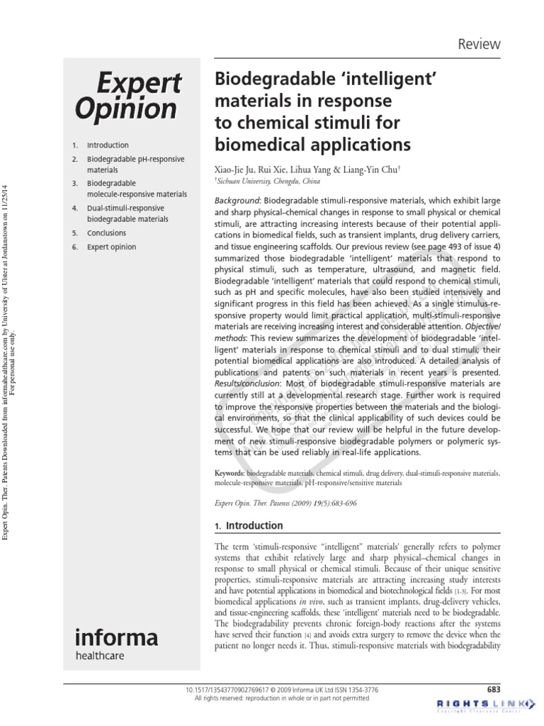 Biodegradable Intelligent' Materials in Response To Chemical Stimuli ...