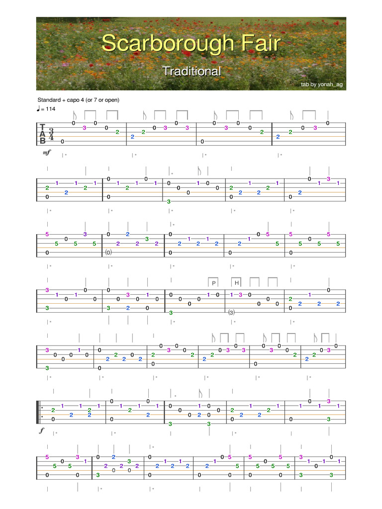Scarborough Fair - Guitar Tab | PDF | Chordophones | Celtic Musical ...