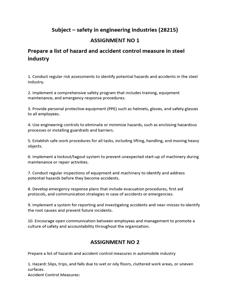 safety in eng industry assignments | PDF | Electrostatic Discharge ...