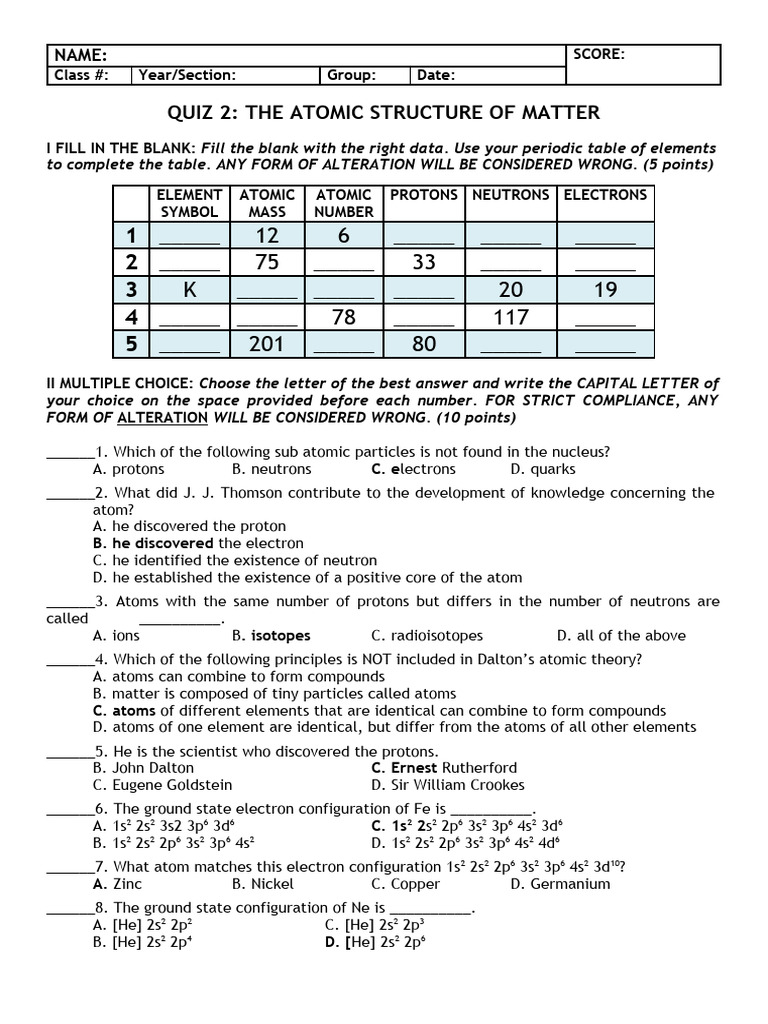 Rinhs Science 8 3rd Quiz 2 The Atom | PDF | Atoms | Proton