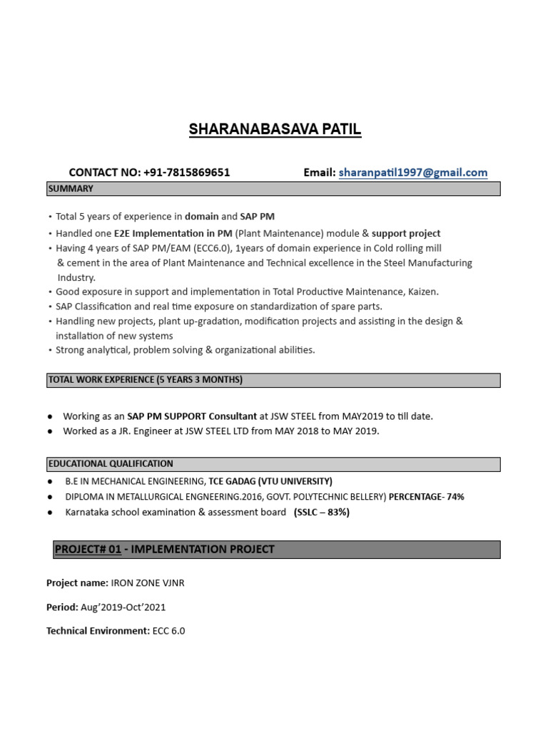 Sharanabasava+patil+CV(PM) | PDF | Business Process | Calibration