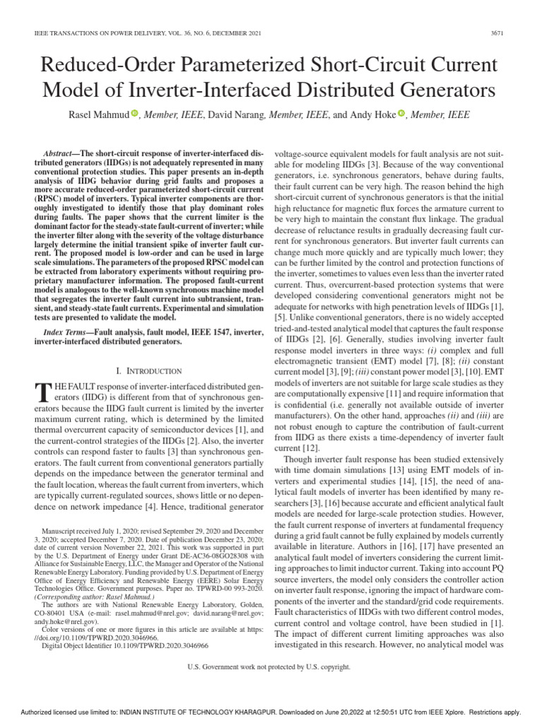 Reduced-Order Parameterized Short-Circuit Current Model of Inverter ...