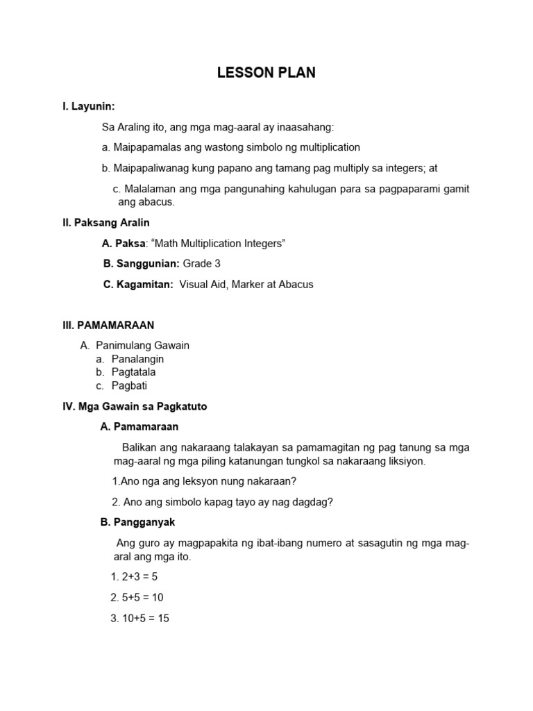Math Lesson Plan 1 | PDF