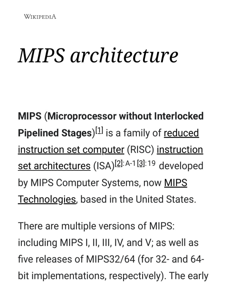 MIPS Architecture - Wikipedia | PDF | 64 Bit Computing | Computer Science MIPS Architecture - Wikipedia | PDF | 64 Bit Computing | Computer Science